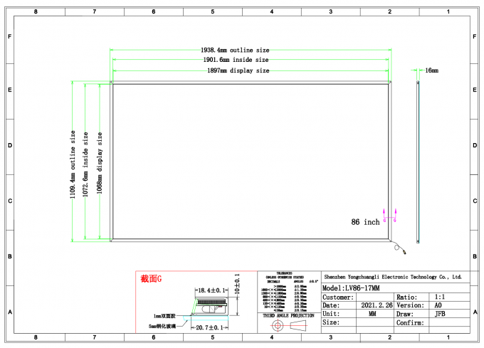 YCLTOUCH 86 Inch Infrared Multi IR Touch Screen Frame With 20 Touch Points